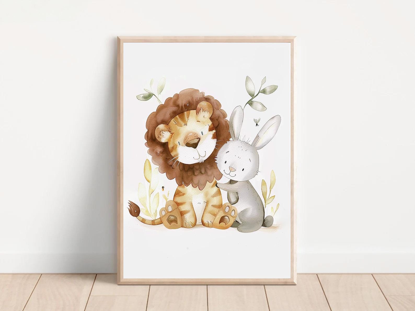Lion and Bunny Friendship Print: Pastel Nursery Decor (digital Download ...