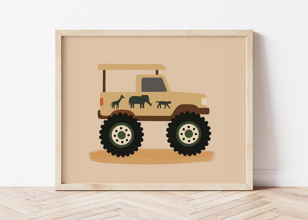 Safari Truck Poster – Jungle Animal Vehicle Art – Printable Kids Room ...