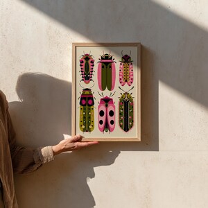 Colorful Beetle Poster for Kids, Modern Bug Wall Art, Pink and Green ...