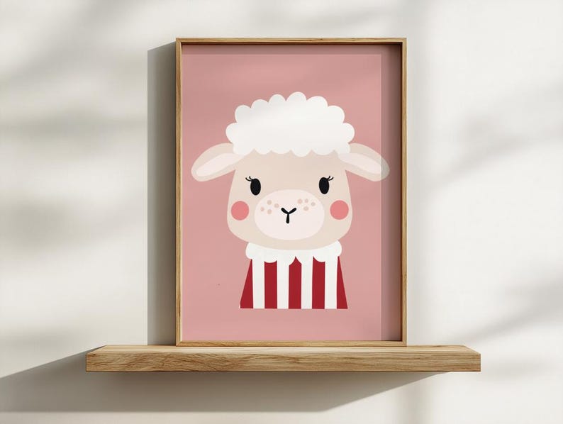 Sheep Nursery Art, Popcorn Lamb Wall Decor, Red Poster, Baby Animal ...