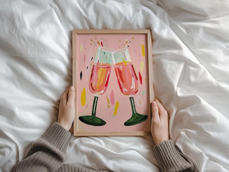 Ilustración de copas de champán / Arte mural moderno para celebraciones ...