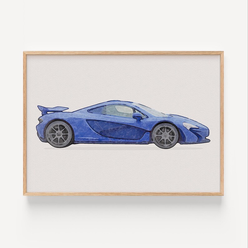 Mclaren P1 Supercar Poster – Blue Hypercar Watercolor Print, Modern Car ...