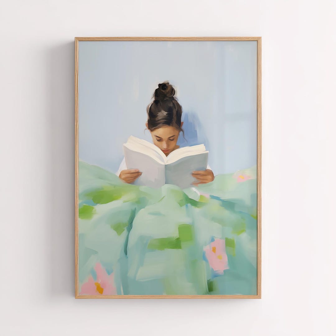 Girl Reading in Bed, Book Lover Wall Art, Cozy Reading Nook Print ...