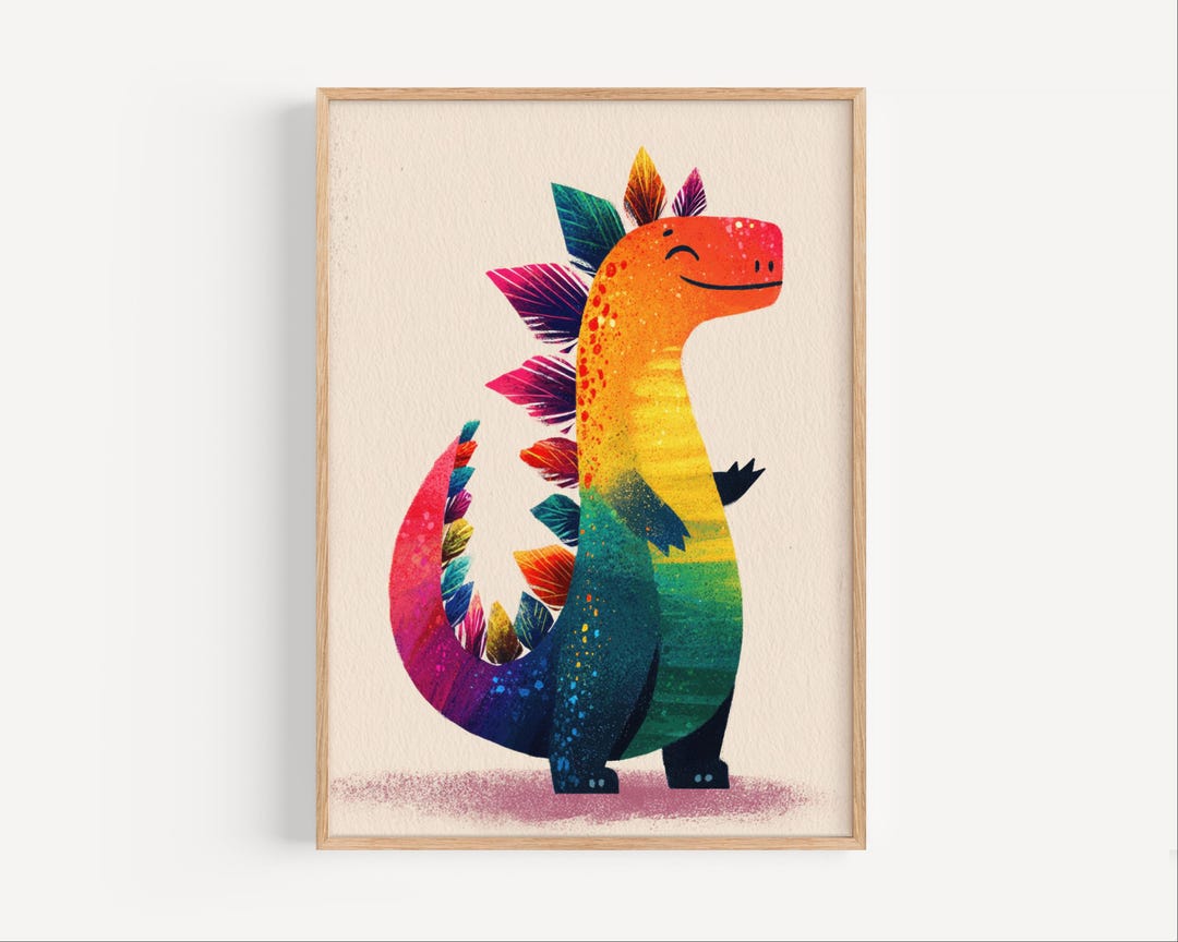 Rainbow Dinosaur Wall Art Printable, Colorful Kids Room Decor, Digital ...