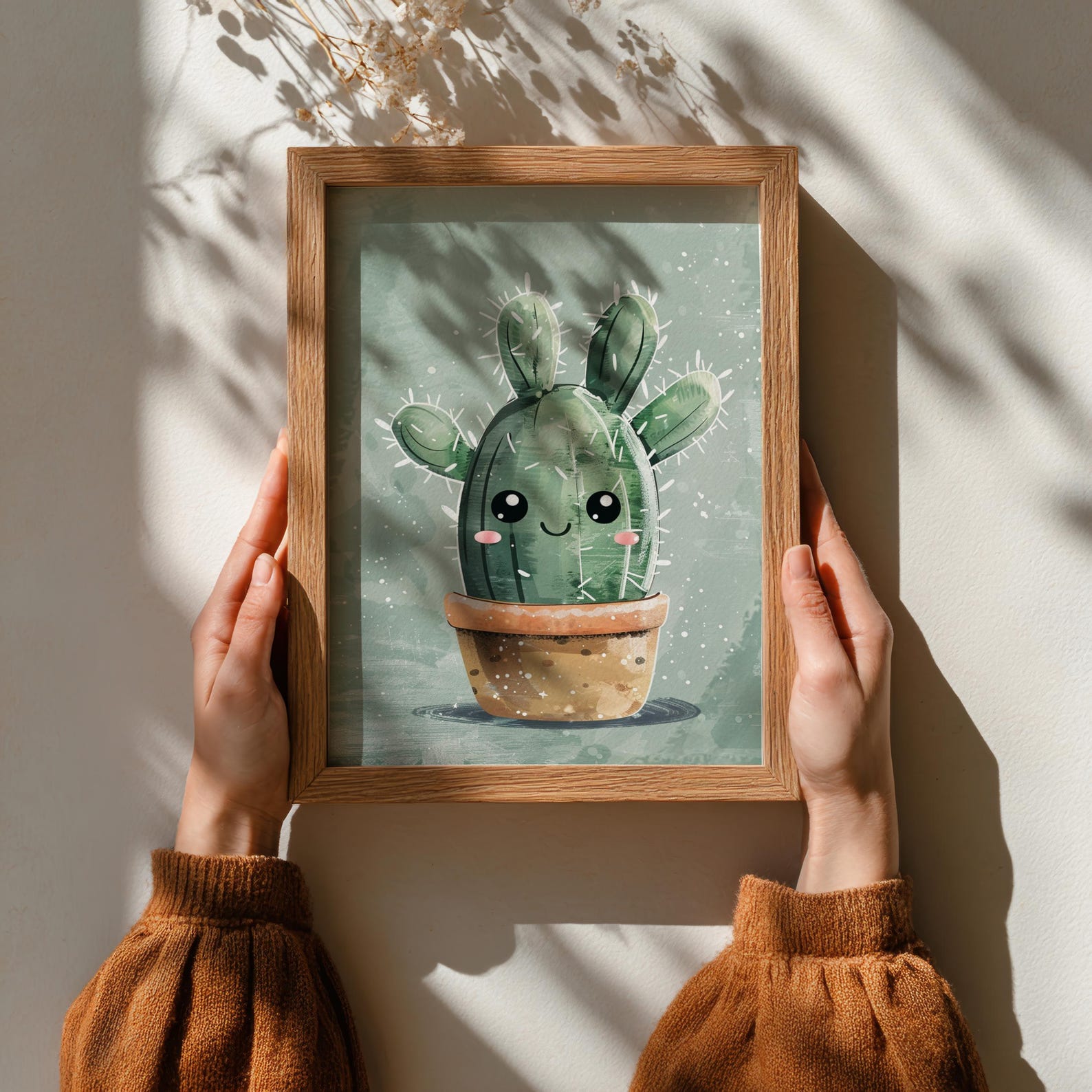 Cute Cactus Digital Poster – Green Plant in Pot With Smiley Face ...