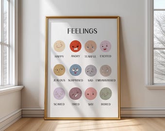 Rainbow Feelings Chart, Emotions Print, PRINTABLE Wall Art, Montessori ...