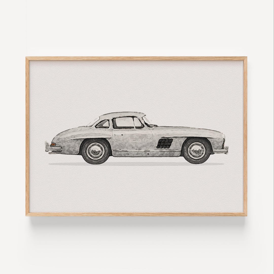 Mercedes 300SL Gullwing Poster – Classic Silver Retro Car Print ...