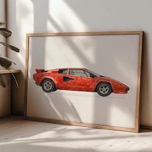 Lamborghini Countach Red Supercar Poster – 80s Retro Car Wall Art, Kids ...