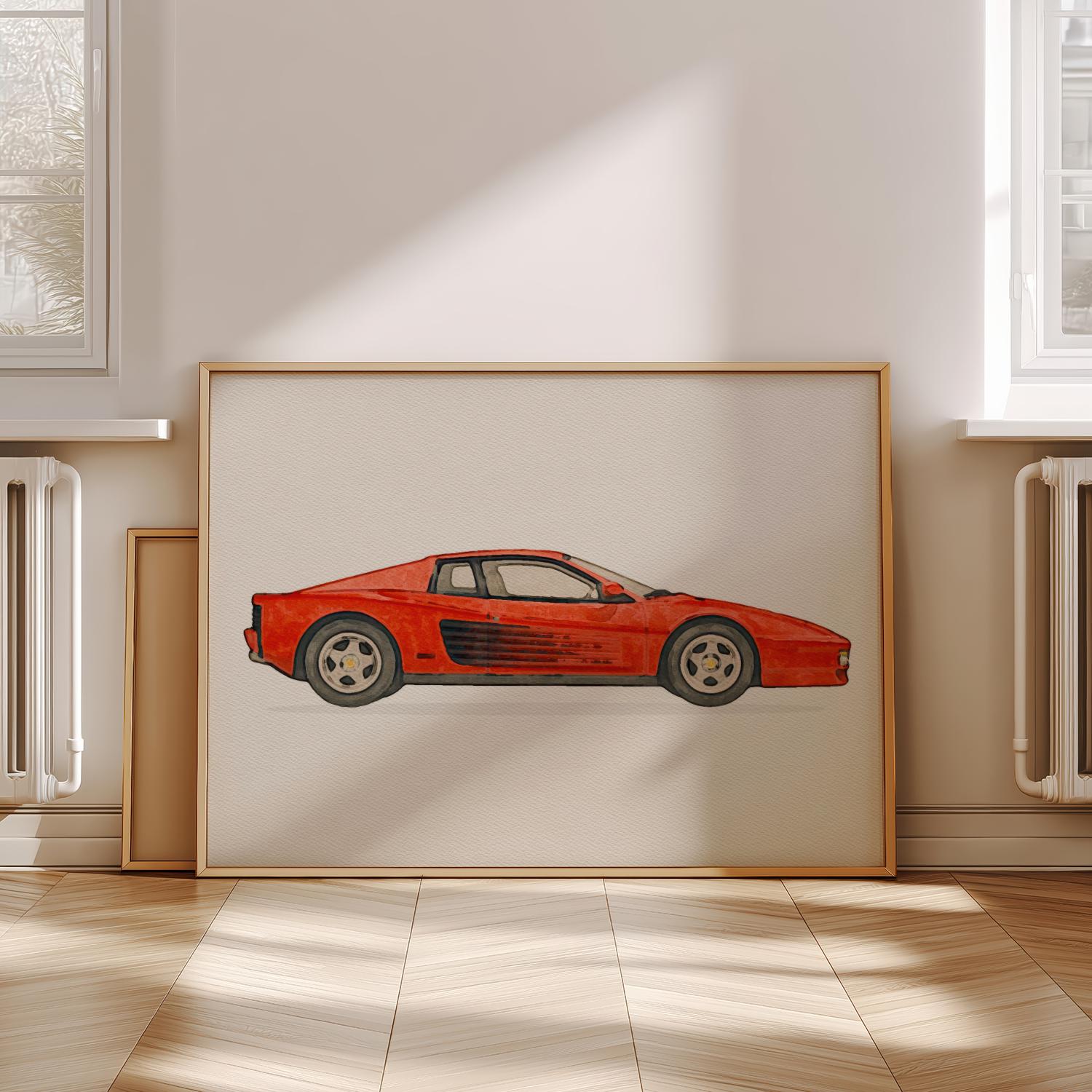 Ferrari Testarossa Watercolor Poster: 80s Supercar Print (digital ...