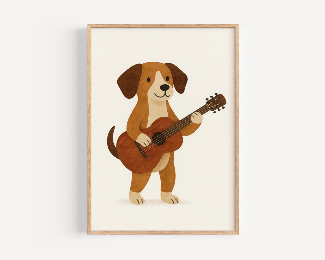 Musical Dog Playing Guitar Printable Art, Digital Animal Wall Decor for ...