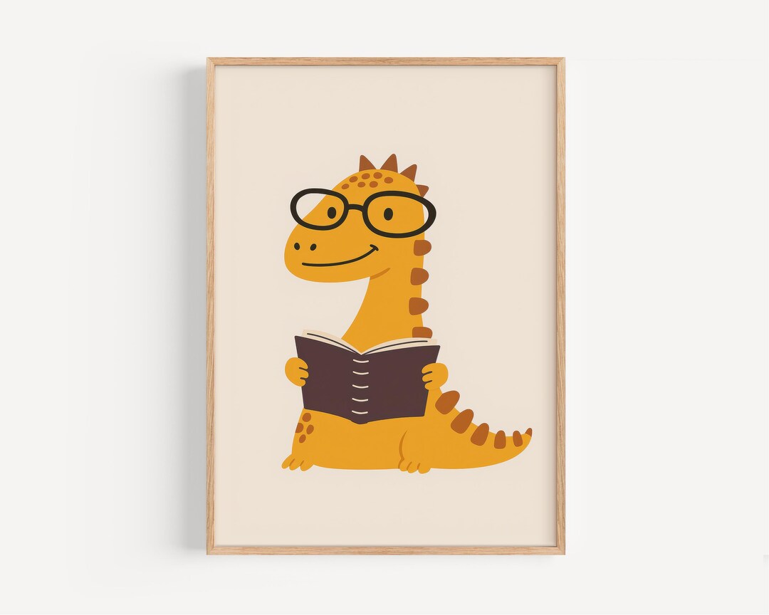 Educational Dinosaur Reading Book Poster - Kids Room Wall Art - Digital ...