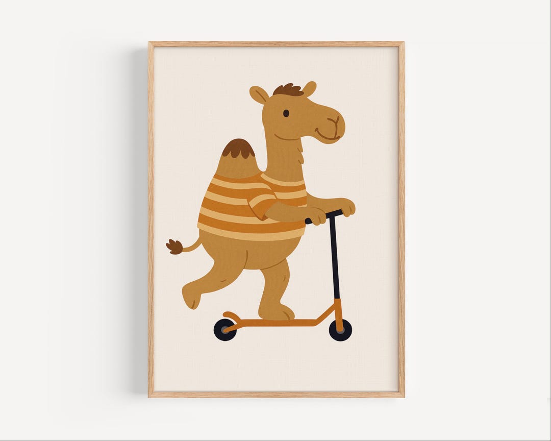 Camel Riding Scooter Print, Desert Animal Nursery Wall Art, Boho Safari ...