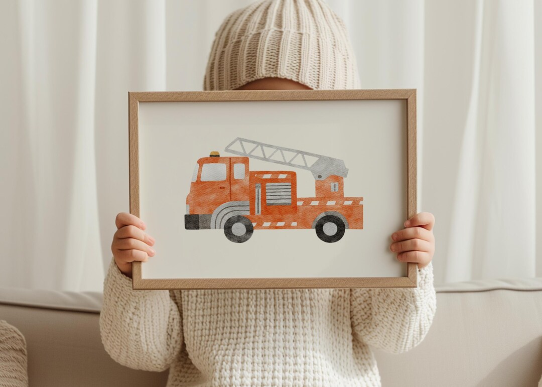 Watercolor Fire Truck Printable Poster - Firefighter Themed Kids Room ...