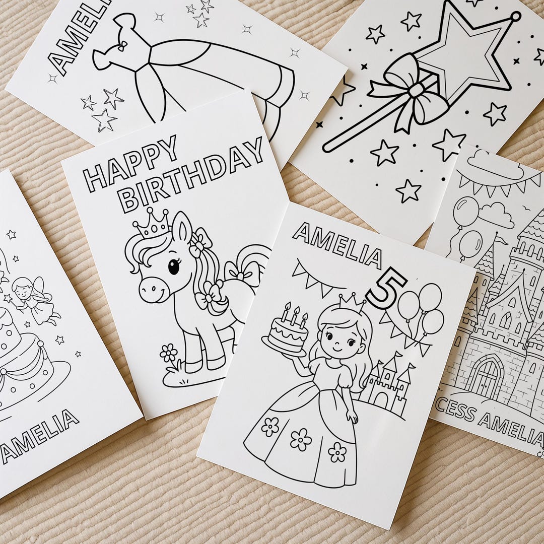 10 Princess Birthday Coloring Pages With Name & Age – Custom Digital ...