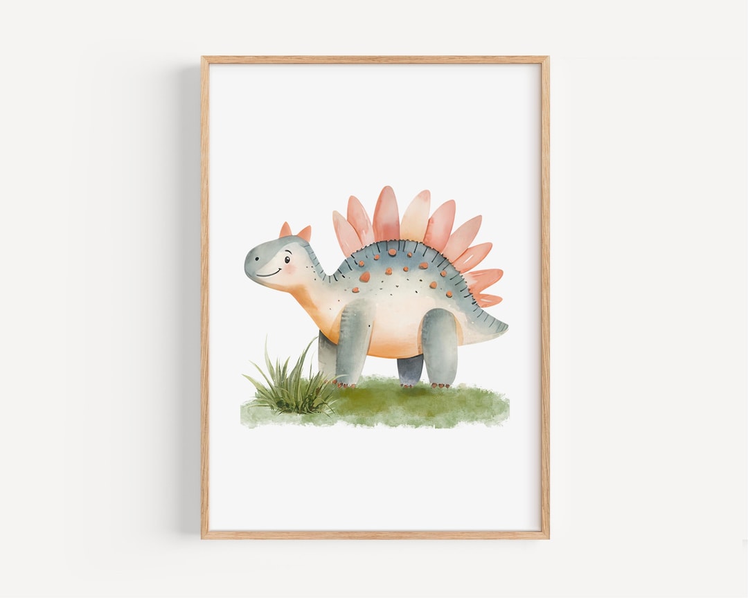 Watercolor Stegosaurus Digital Poster - Cute Dinosaur for Kids' Room ...