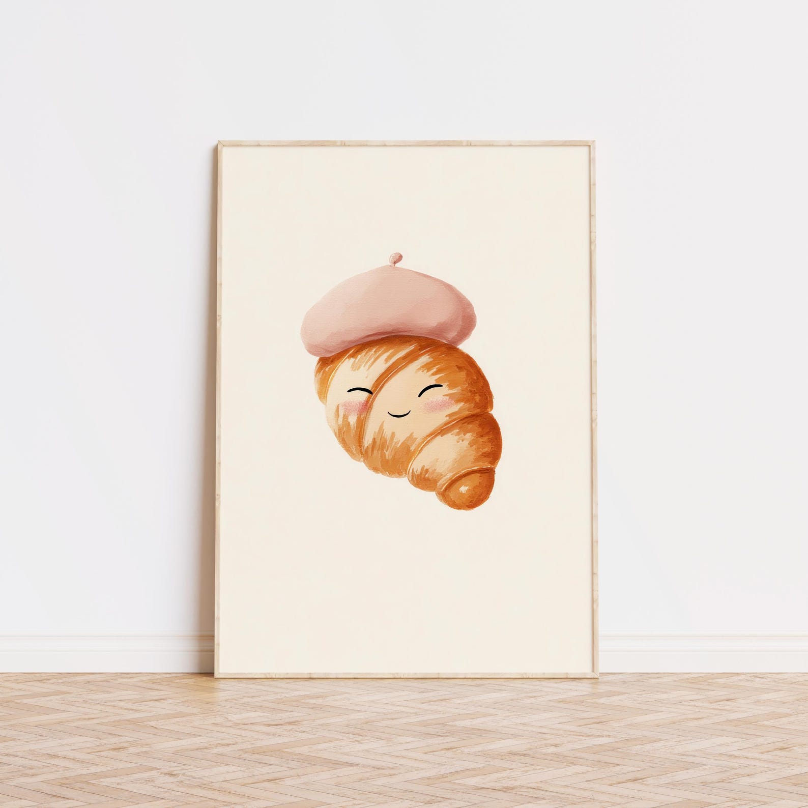 Smiling Croissant Digital Art Printable | Cute French Kitchen Wall ...