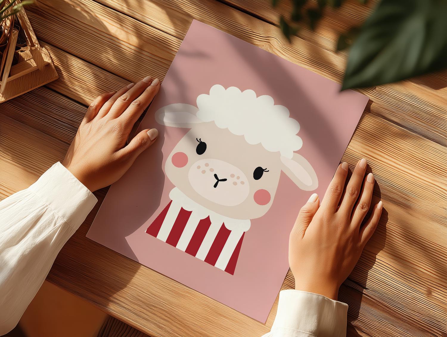 Sheep Nursery Art, Popcorn Lamb Wall Decor, Red Poster, Baby Animal ...