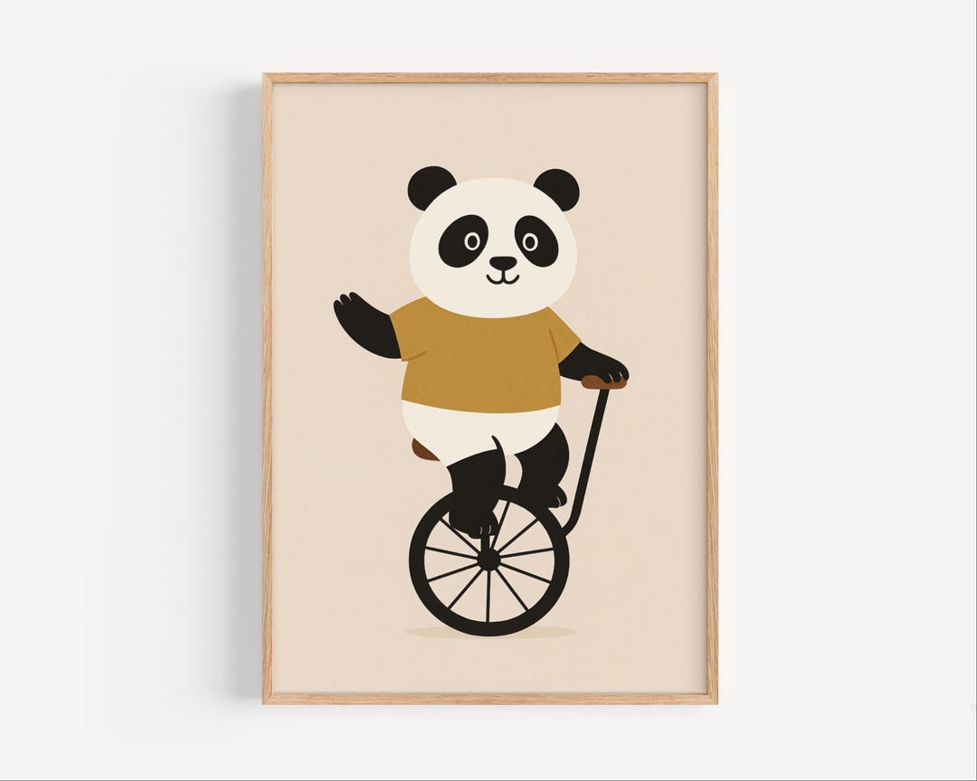Cute Panda on Unicycle Printable Poster, Nursery Digital Wall Art for ...