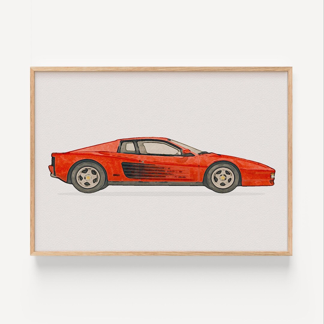 Ferrari Testarossa Poster – Red 80s Supercar Watercolor Wall Art ...