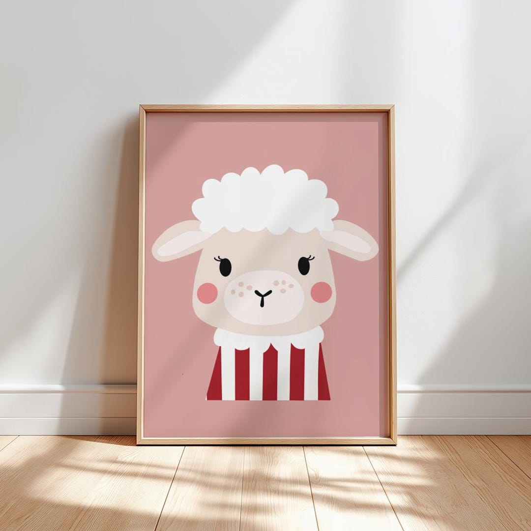 Sheep Nursery Art, Popcorn Lamb Wall Decor, Red Poster, Baby Animal ...