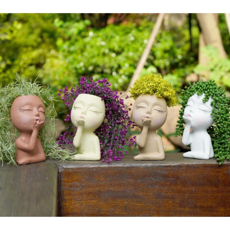 Girl Face Head Planter | Cute Succulent Flying Kiss Lady Planter Flower ...