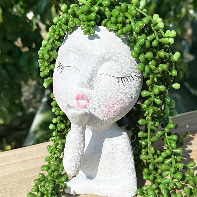 Girl Face Head Planter | Cute Succulent Flying Kiss Lady Planter Flower ...