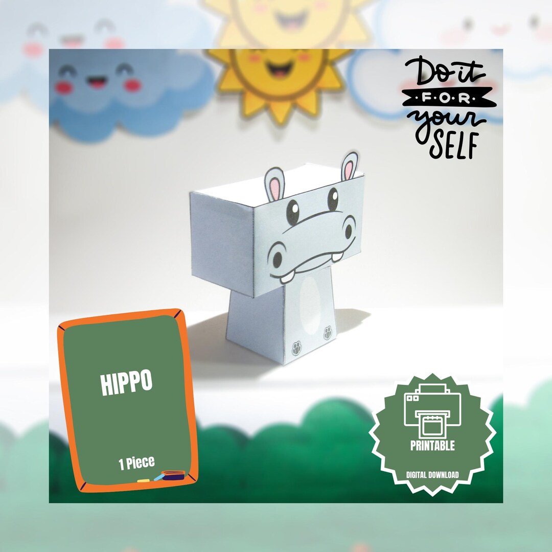Hippo Animal Paper Craft,printable Paper Craft for Kid,animal Craft ...