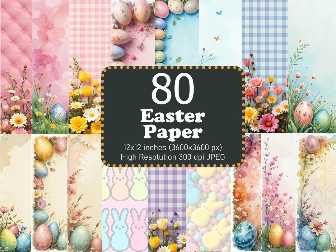 Easter Scrapbook Paper, Gingham and Upholstery Textures, Egg Border ...