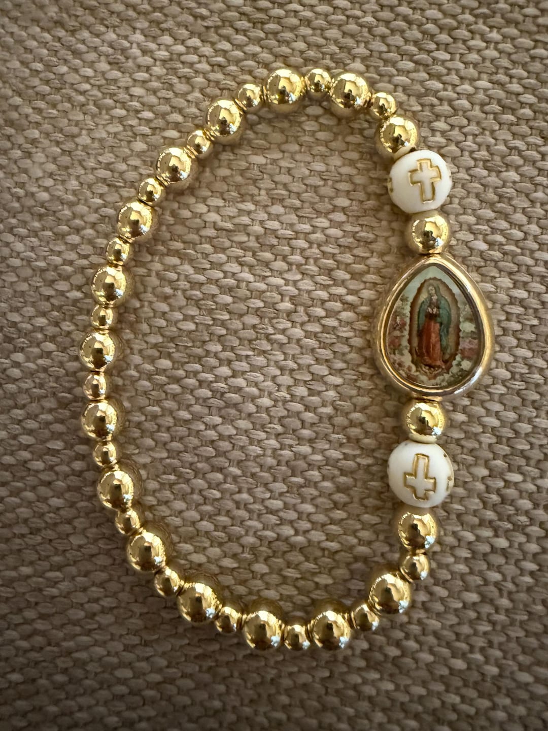 Religious Virgin Mary Teardrop Gold Bead Prayer Bracelet - Etsy