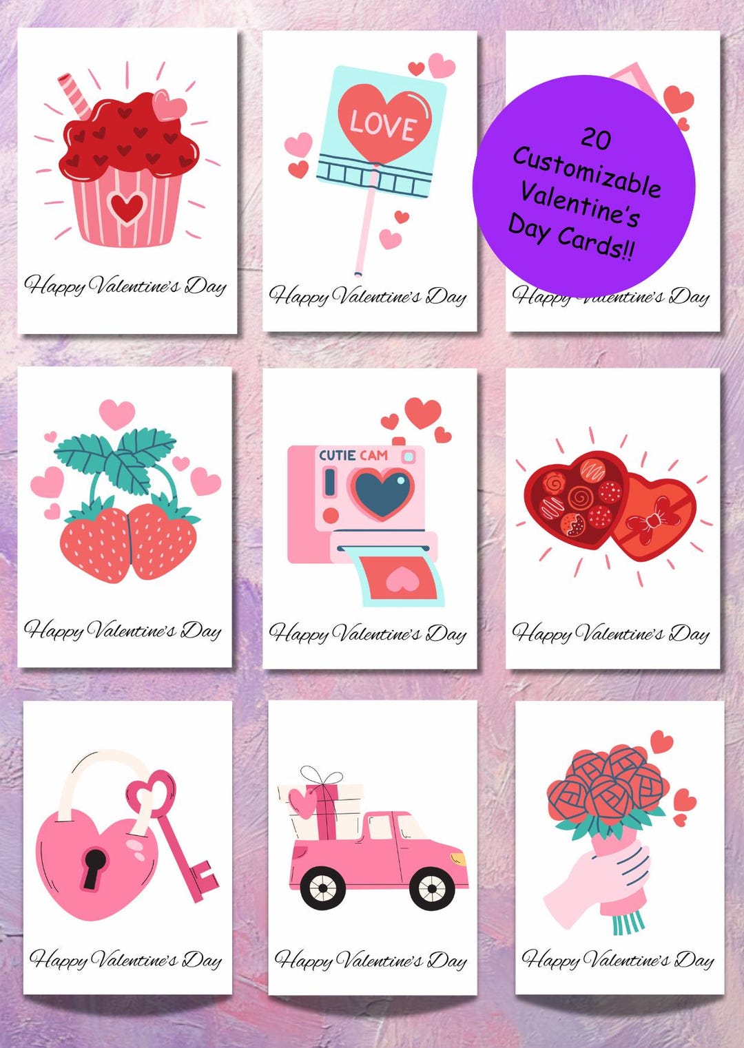 20 Printable Valentines Day Cards Bundle Cute and Fun Digital Download ...