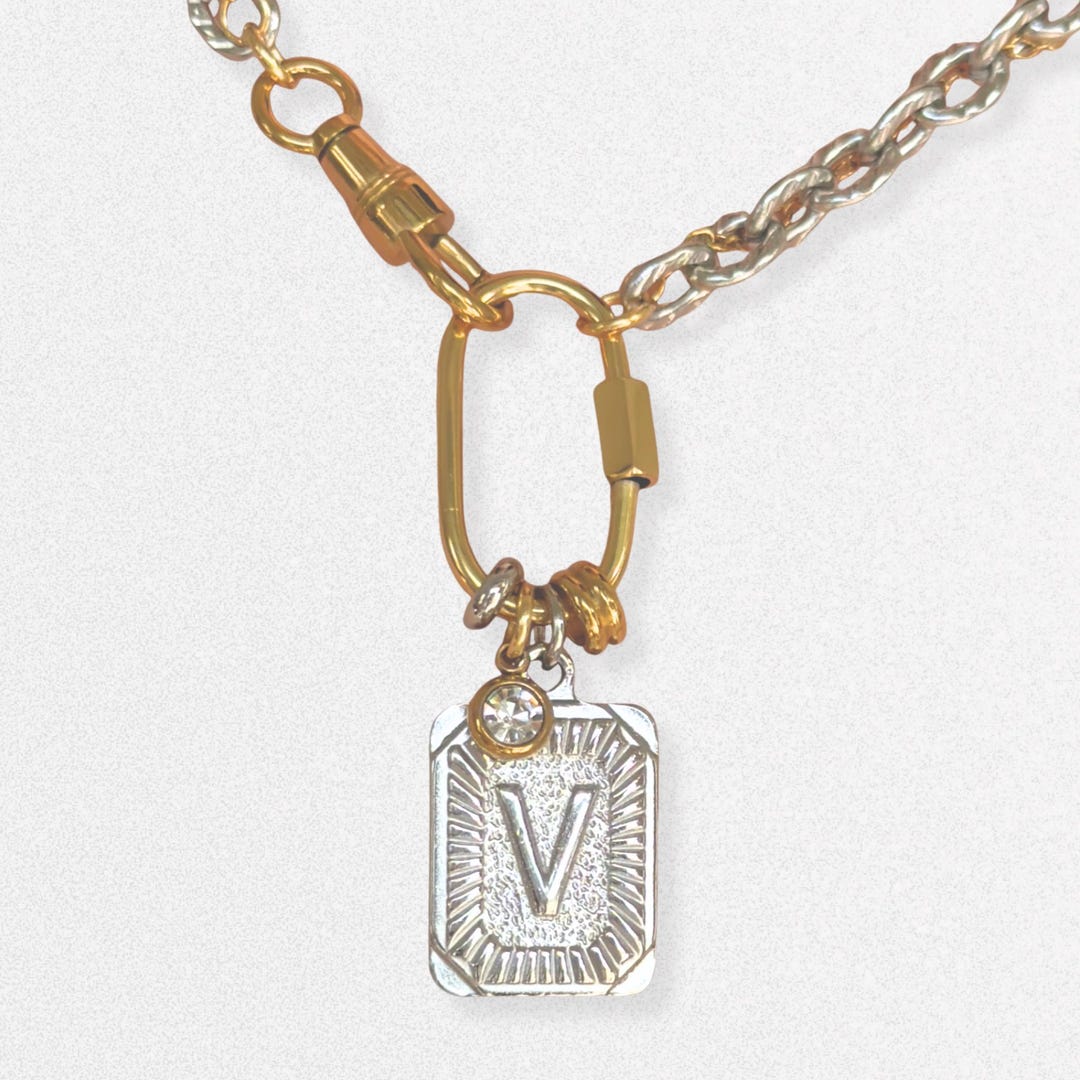 Mixed Metal Initial Necklace – Two-tone Stainless Steel Chain With ...