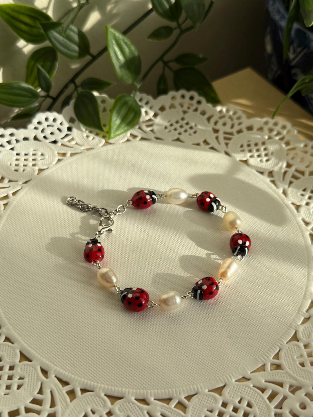 Lots of Ladybugs Bracelet Handmade and Handpainted Genuine Pearls - Etsy