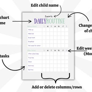 Kids' Daily Routine Chart Editable Printable PDF Instant Download ...