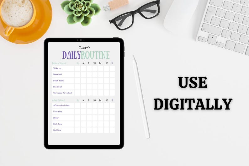Kids' Daily Routine Chart Editable Printable PDF Instant Download ...
