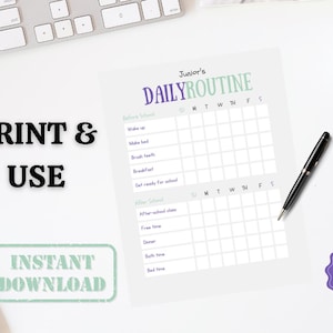 Kids' Daily Routine Chart Editable Printable PDF Instant Download ...