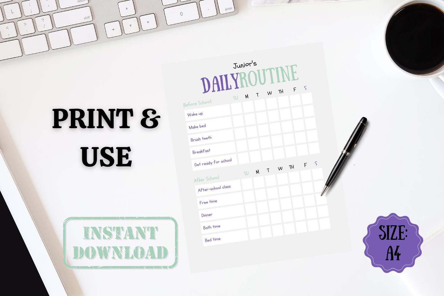 Kids' Daily Routine Chart Editable Printable PDF Instant Download ...
