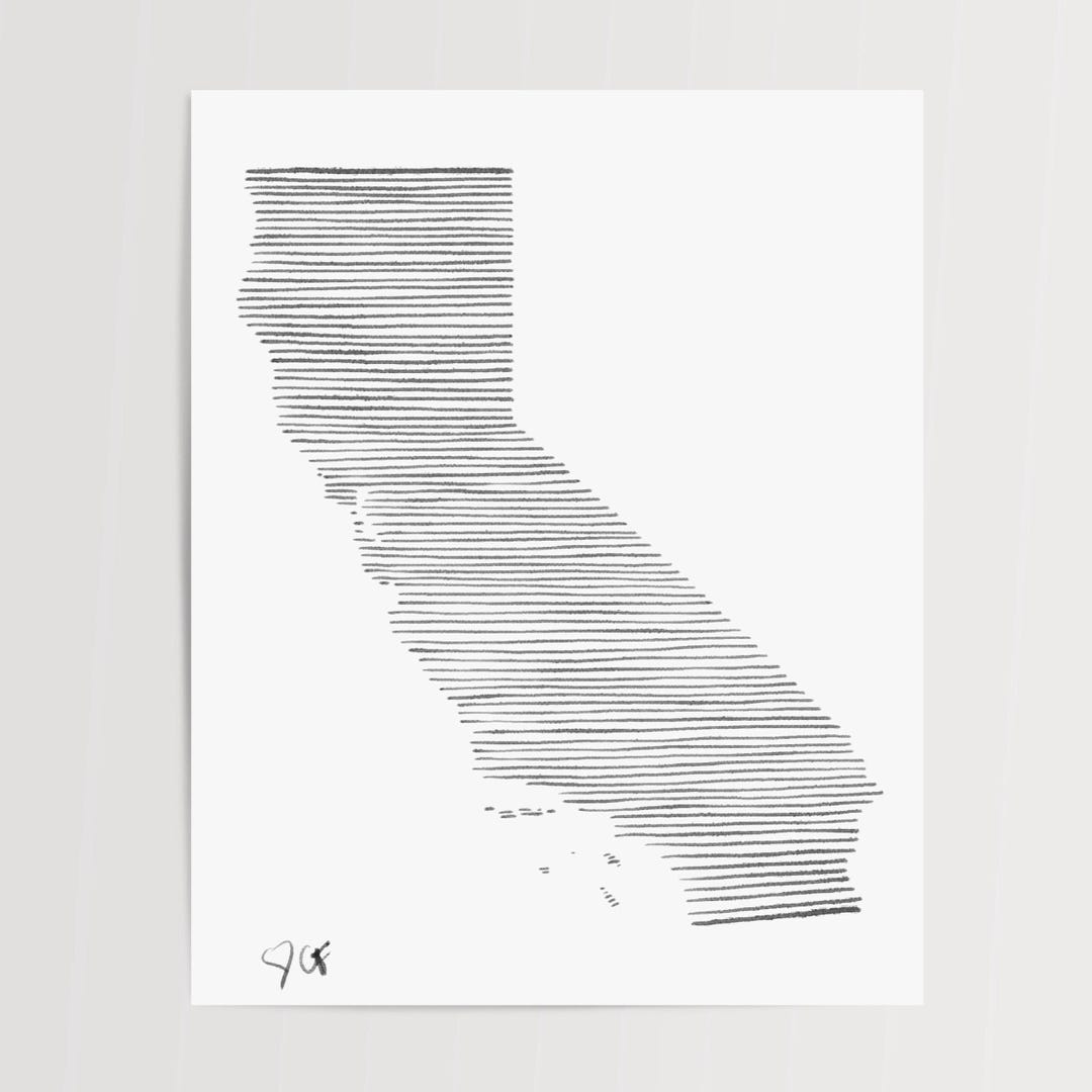 California State Map Wall Art Print: Original Hand Drawn Minimalist ...