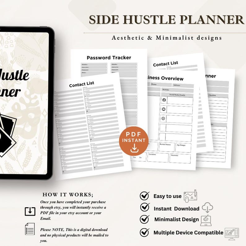 Side Hustle Planner Digital Download – Business Organizer ...