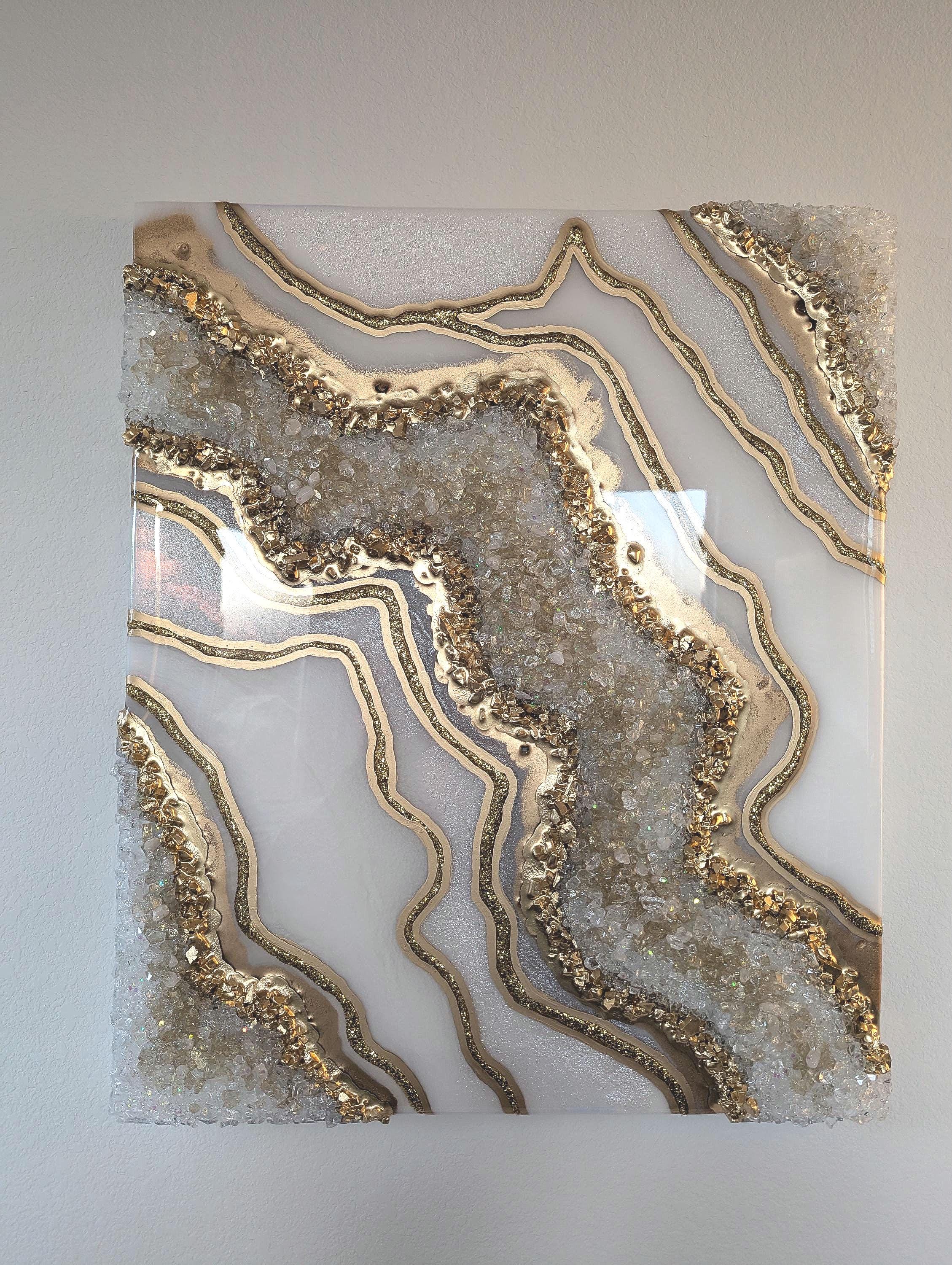 20x24 White Opal and Gold Resin Geode Art - Customizable Luxurious ...