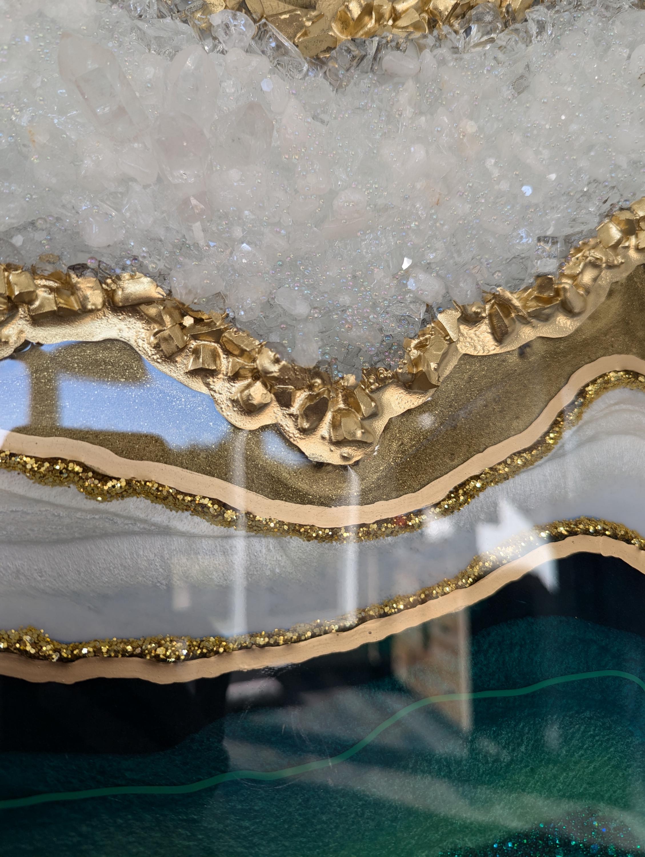 20x18 Emerald Green and Gold Resin Geode Art - Customizable Luxurious ...