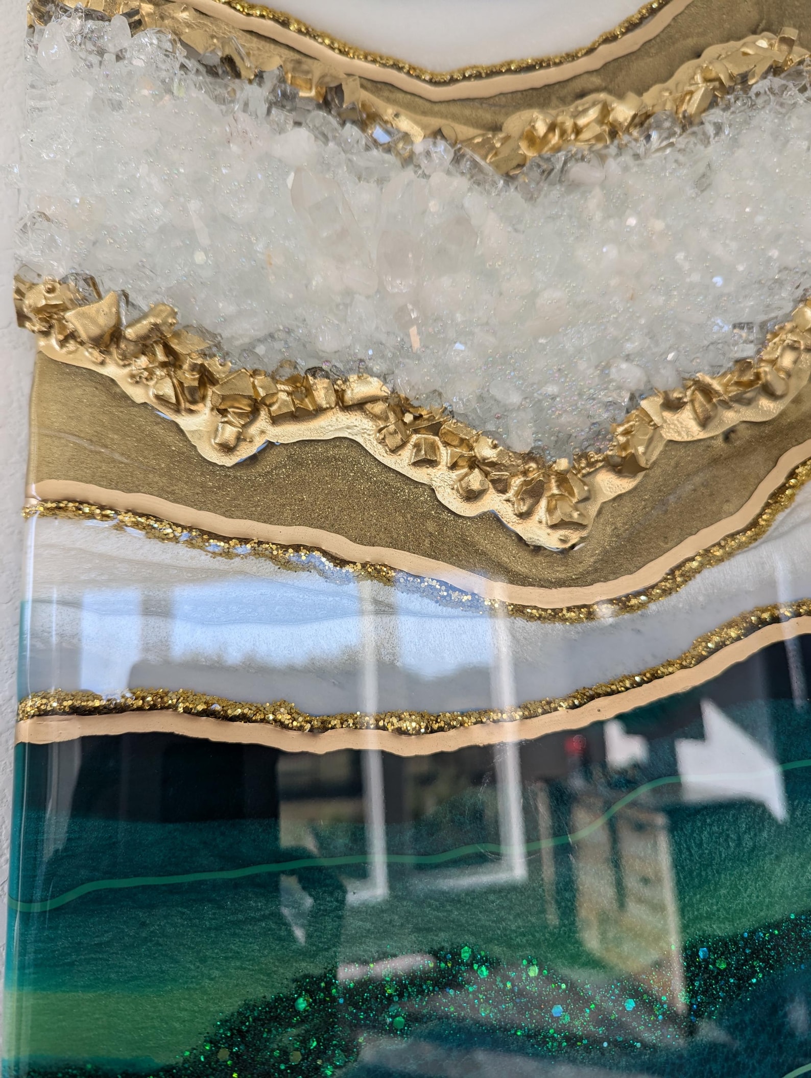 20x18 Emerald Green and Gold Resin Geode Art - Customizable Luxurious ...