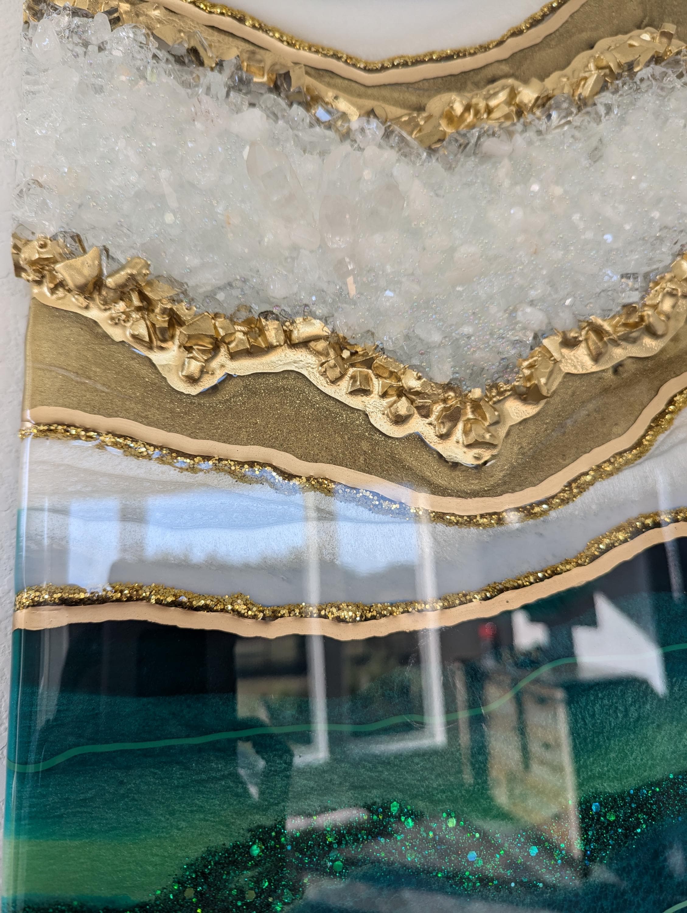 20x18 Emerald Green and Gold Resin Geode Art - Customizable Luxurious ...