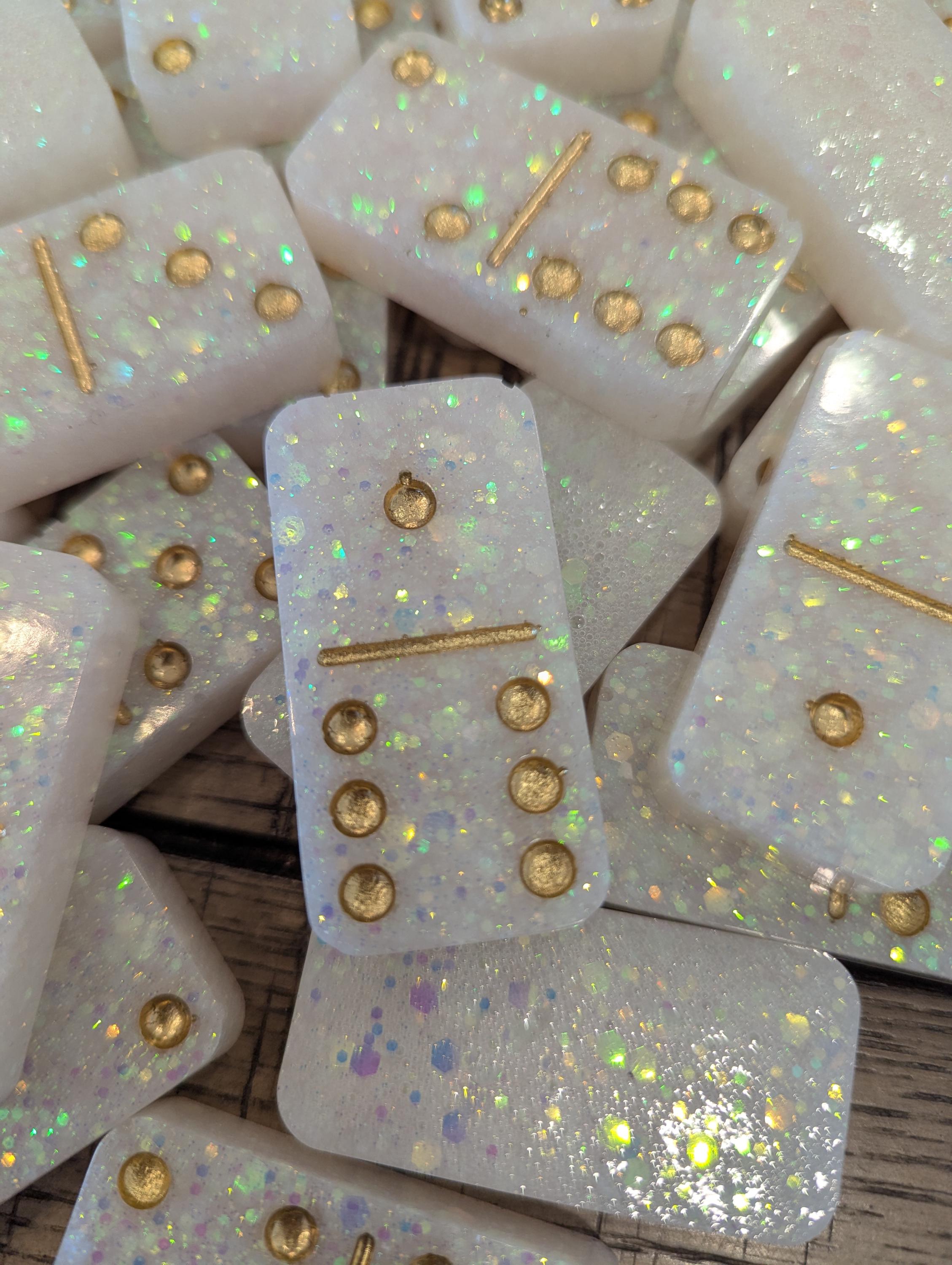 Luxury Resin Dominoes Set - Handmade Glitter White & Gold Domino Set ...