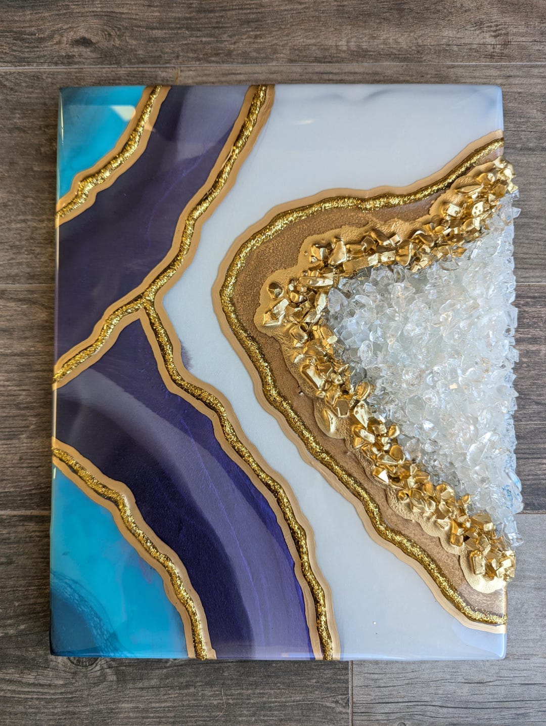 Emerald Green & Gold Resin Geode Wall Art: Modern Crystal Decor (11x14 ...