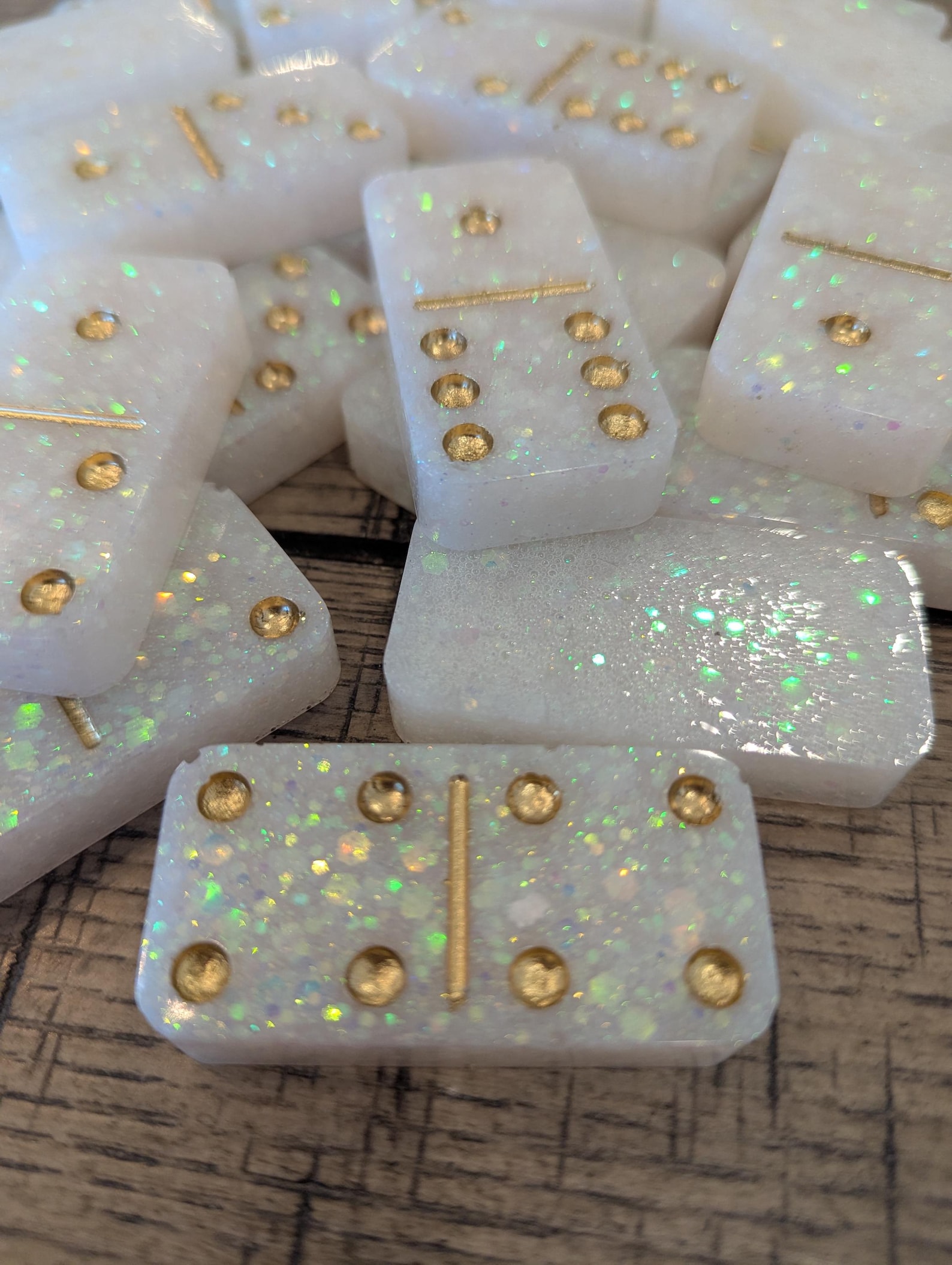 Luxury Resin Dominoes Set - Handmade Glitter White & Gold Domino Set ...