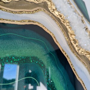 20x18 Emerald Green and Gold Resin Geode Art - Customizable Luxurious ...