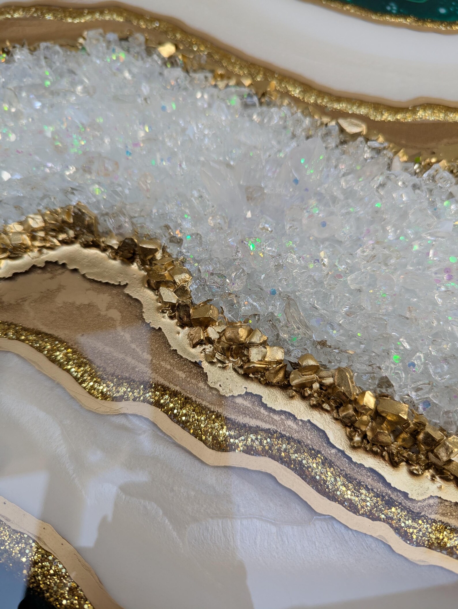 35x30 Emerald Green and Gold Resin Geode Art - Customizable Luxurious ...