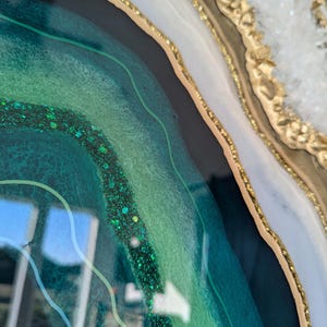 20x18 Emerald Green and Gold Resin Geode Art - Customizable Luxurious ...