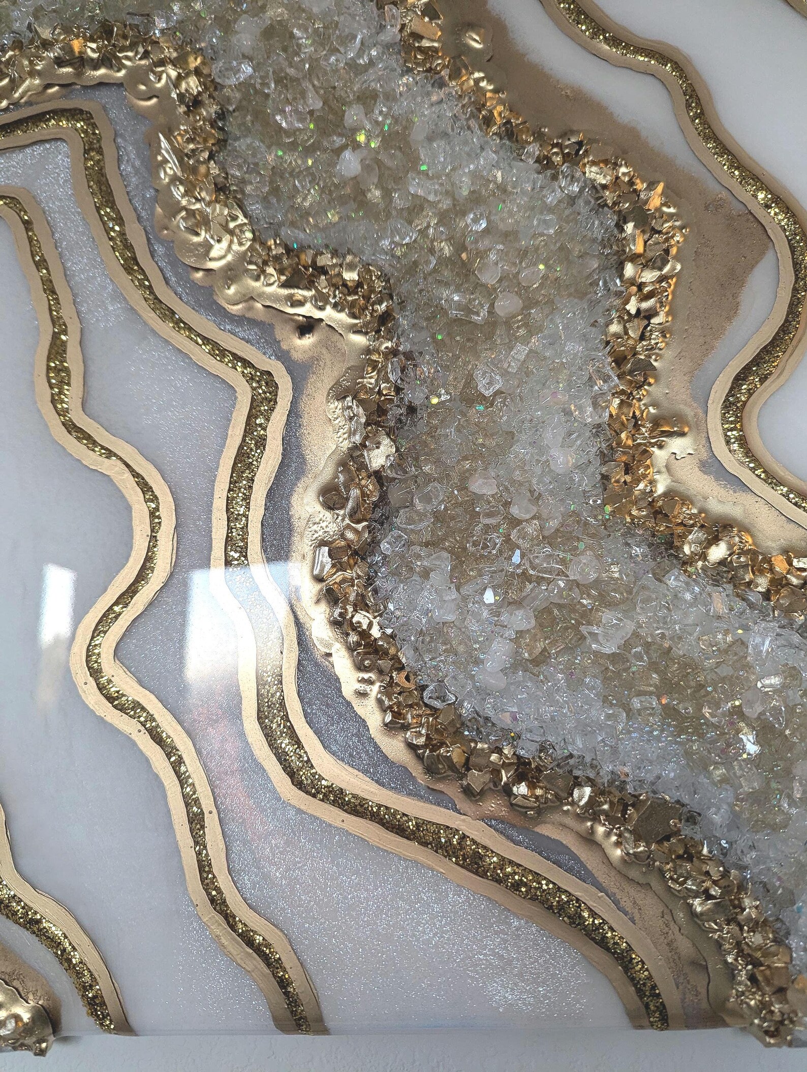 20x24 White Opal and Gold Resin Geode Art - Customizable Luxurious ...
