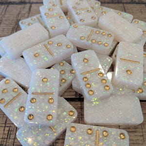 Luxury Resin Dominoes Set - Handmade Glitter White & Gold Domino Set ...
